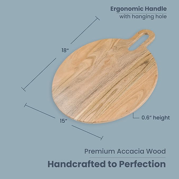 Acacia Round Wood Serving Board - Available in USA - 18"x15" – Fine Living Co